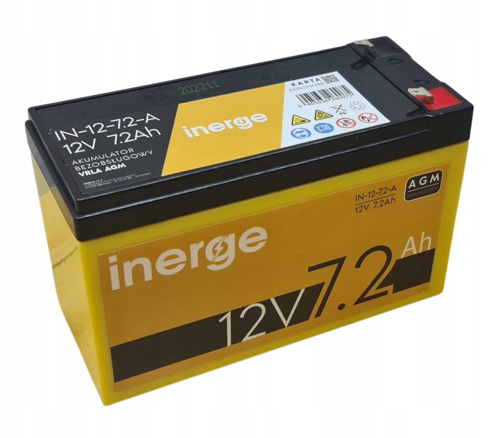 AKUMULATOR AGM 12V 7.2Ah BEZOBSŁUGOWY VRLA MOCNY ! - 11576038480 - oficjalne archiwum Allegro
