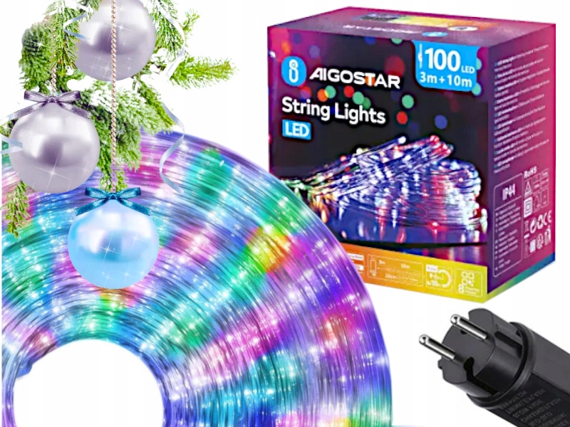 Kolorowe Lampki Światełka Choinkowe LED RGB 10m Wąż Świetlny ...
