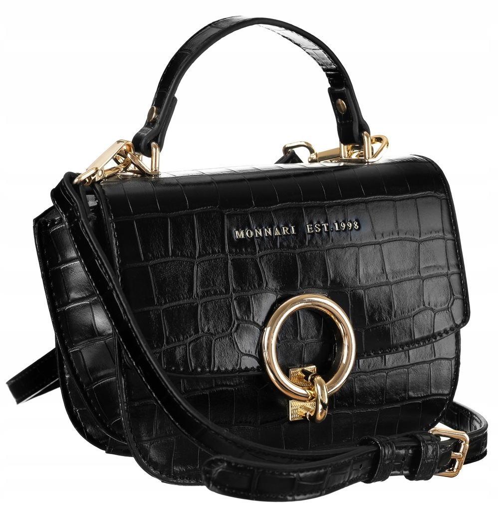 Mała torebka damska z klapką croco Monnari czarna - 11351342853 - oficjalne archiwum Allegro