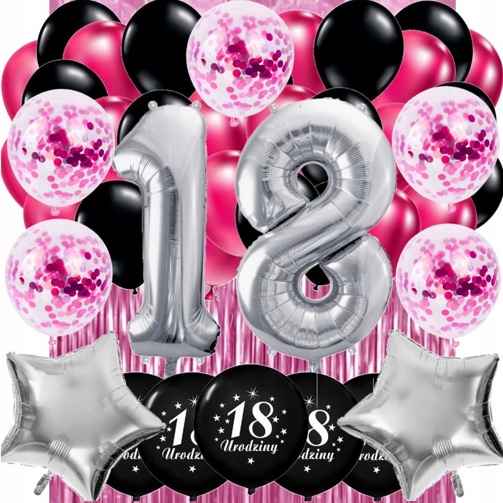 BALONY kurtyna 18 Urodziny OSIEMNASTKA FUKSJA100cm - 9796503119 - oficjalne archiwum Allegro