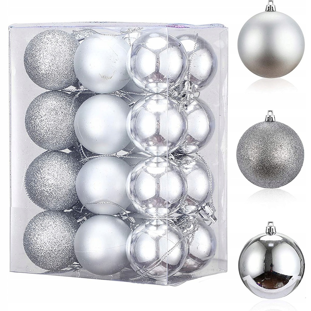BOMBKI SREBRNE NA CHOINKĘ BOMBKA CHOINKOWA 24szt - 12640525626 ...
