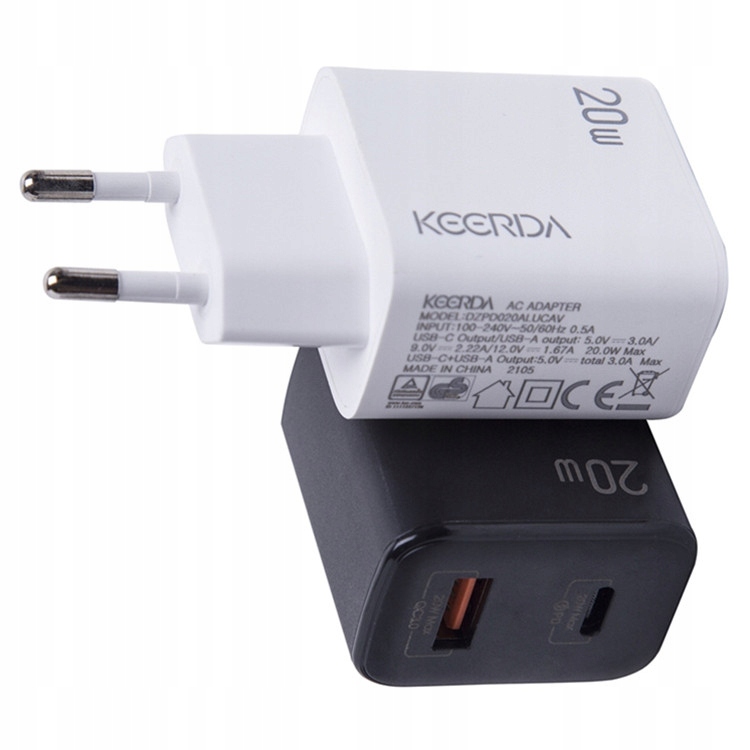 Ładowarka sieciowa Keerda USB A USB C QuickCharge 3.0 QC PD 3A 20W ...