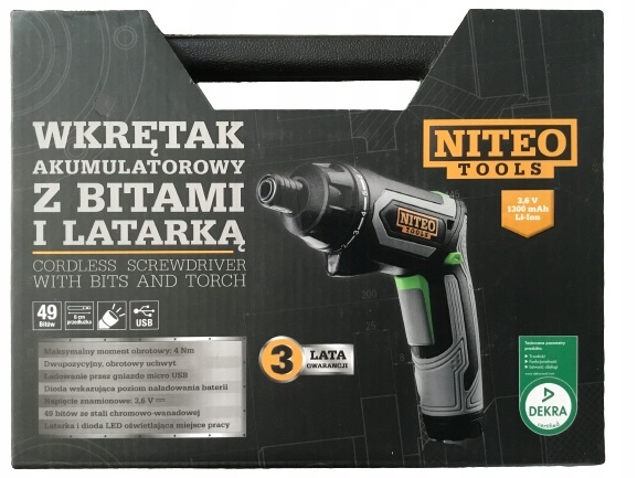 Wkrętak akumulatorowy z bitami Niteo Tools - 12808960078 - oficjalne archiwum Allegro