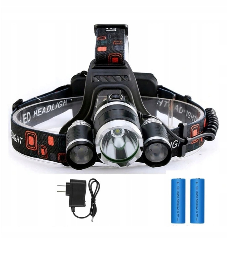 MOCNA LATARKA CZOŁOWA 3 x LED T6 CREE CZOŁÓWKA AKU - 12118005856 - oficjalne archiwum Allegro