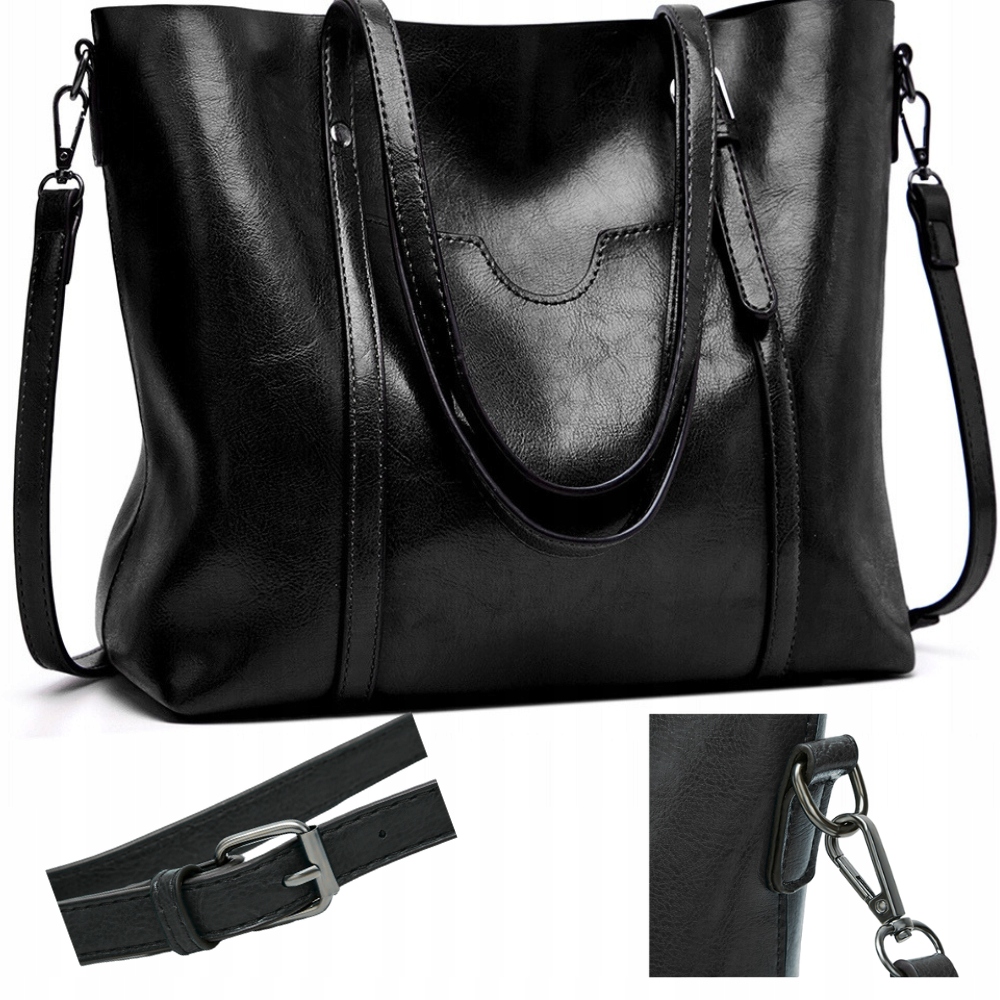 TOREBKA DAMSKA CZARNA DUŻA MIEJSKA TORBA NA RAMIE MODNA SKÓRZANA EKOSKÓRA - 14759055055 ...