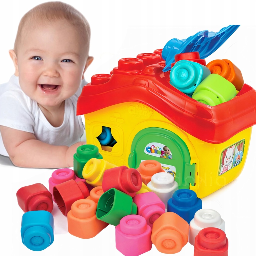 GUMOWE KLOCKI SENSORYCNE + DOMEK PREZENT NA ROCZEK - 12615577639 - oficjalne archiwum Allegro