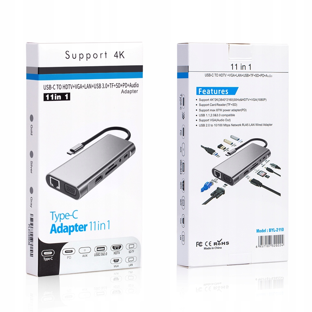 Przejściówka 11w1 HUB USB-C 3.0 HDMI 4K SD microSD - 12570477973 - oficjalne archiwum Allegro