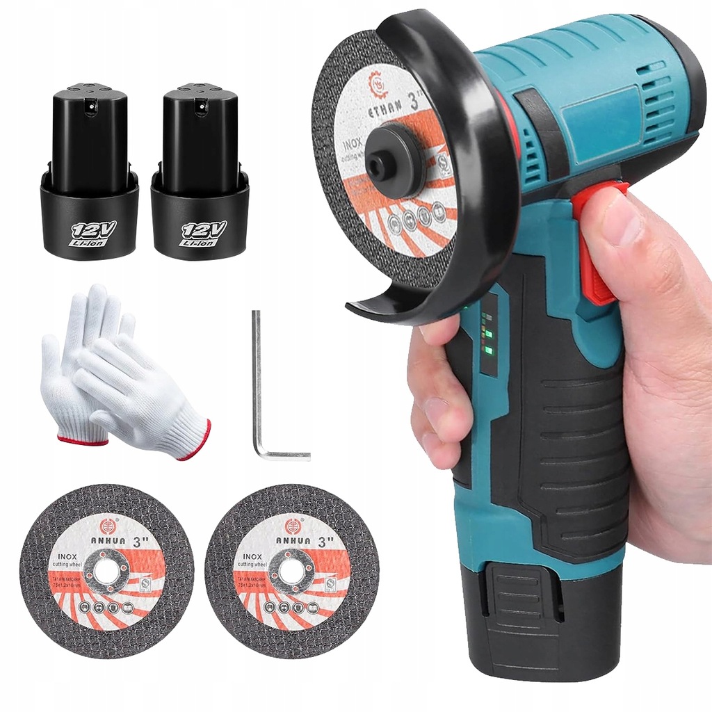 SZLIFIERKA KĄTOWA ELEKTRYCZNA MINI MOCNA z 2xAKU 12V + TARCZA 76MM 2 ...