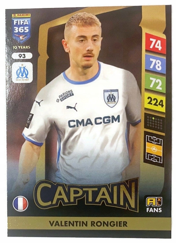 FIFA 365 2025 PANINI 10 YEARS FANS CAPTAIN Valentin Rongier OLYMPIQUE ...