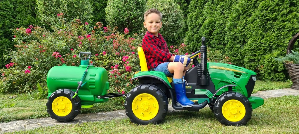 TRAKTOR na akumulator + przyczepa JOHN DEERE 3osie - 11077119177 ...