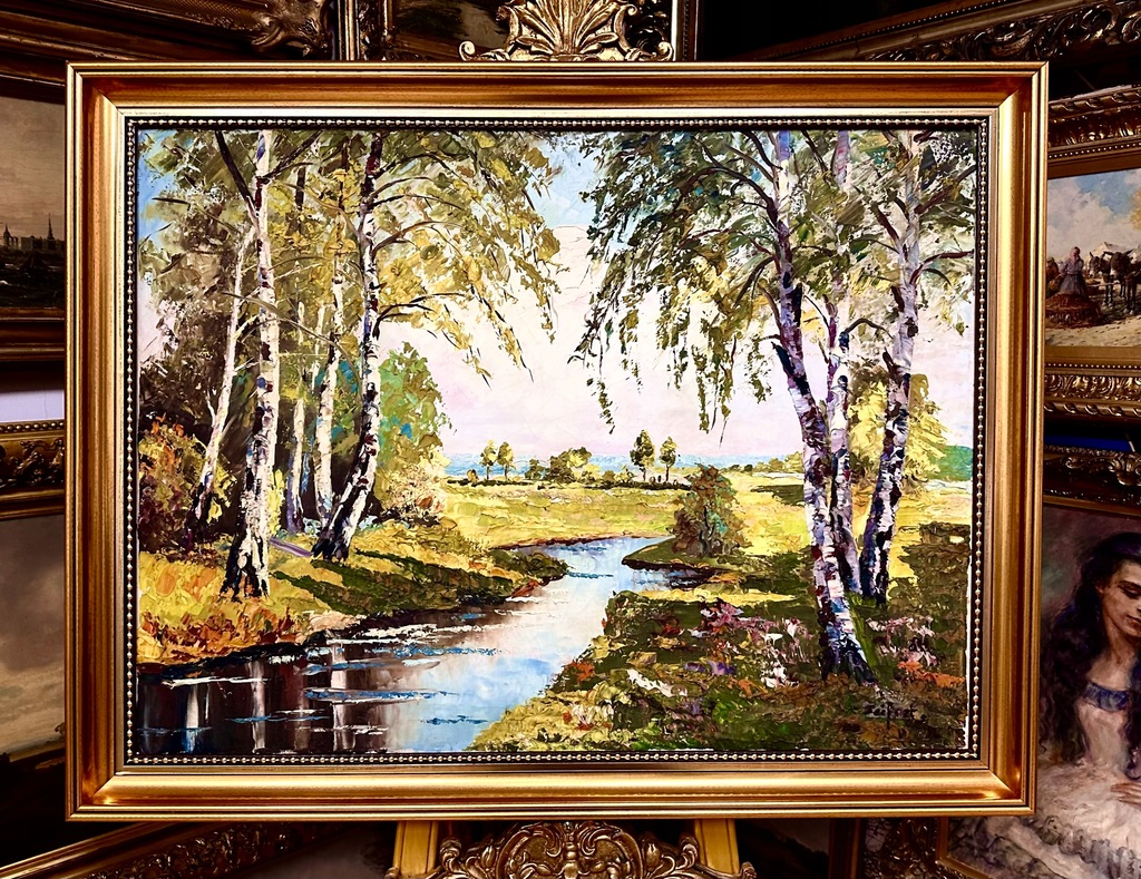 Kurt SEIFERT (1893-?) BRZOZY NAD RZEKĄ WIELKI GRUBO MALOWANY STARY ...