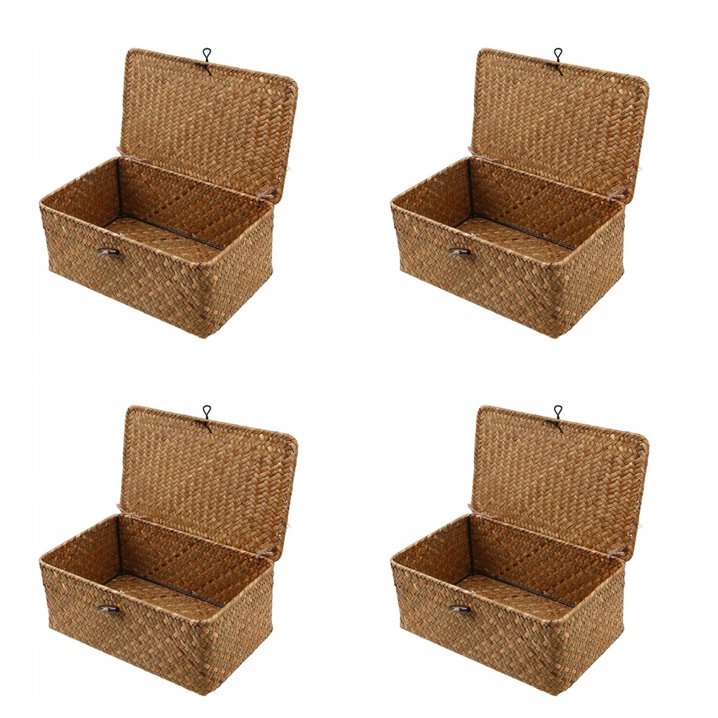 Wicker Storage Baskets Lids Water Hyacinth Set 4 - 13408778154 ...