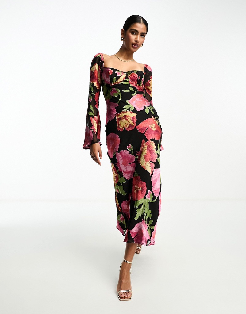 ASO DESIGN 38 M SUKIENKA SATYNOWA W KWIATY MAXI H9856 - 16284715644 - oficjalne archiwum Allegro