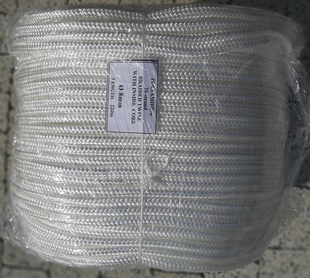 Linka nylonowa (poliamid) fi 8mm pleciona 220m - 10943009656 ...