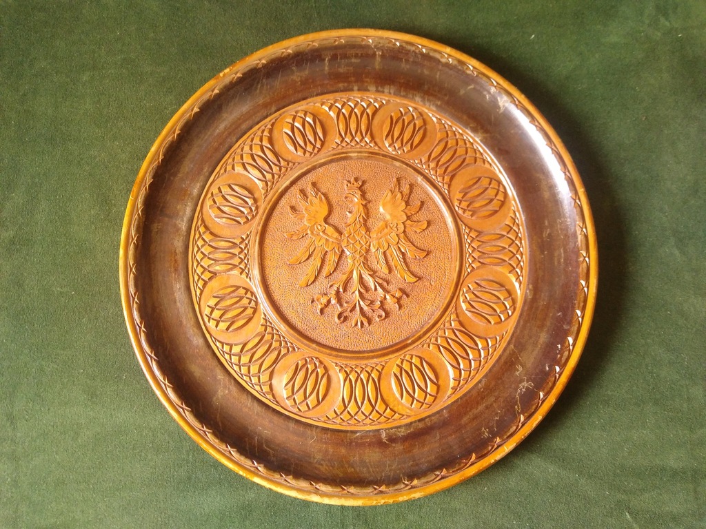 Stary drewniany talerz z orłem w koronie - wielki - 14957592661 ...