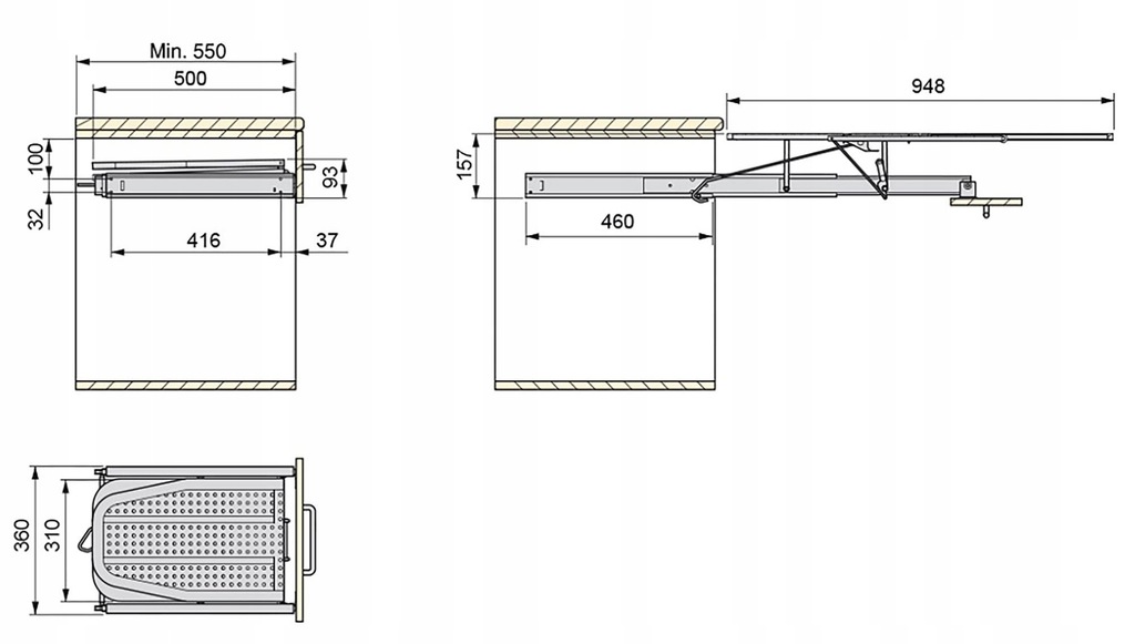 Wysuwana deska do prasowania Emuca, składana metal - 12476354353 ...