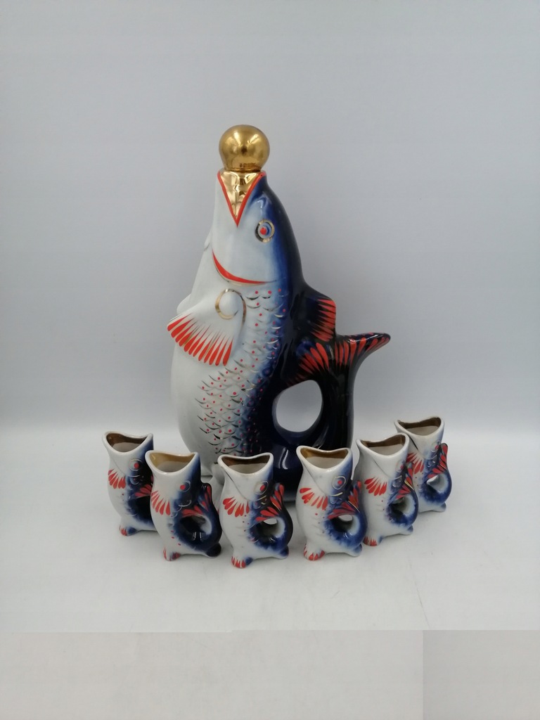 RYBKI KARAFKA RYBKA 6 MAŁYCH ZESTAW PRL PORCELANA - 13113262371 ...