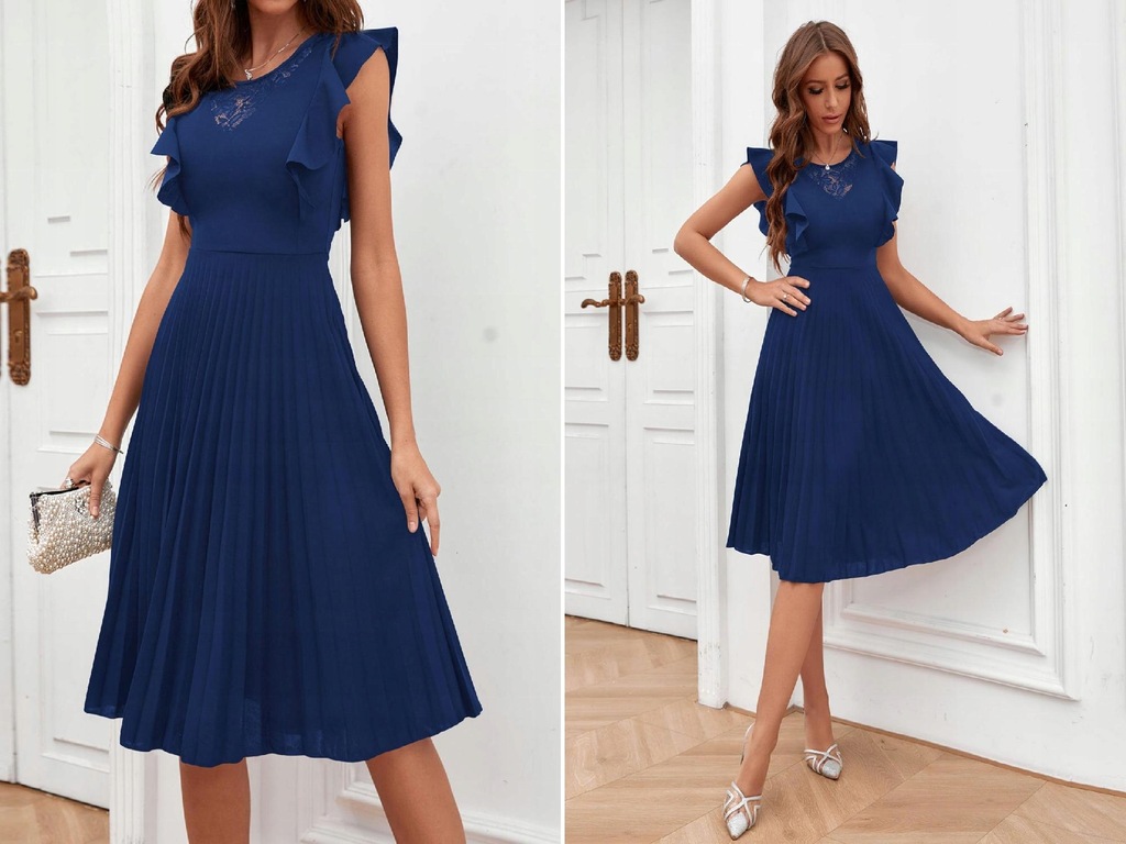 B010D12 SUKIENKA KOBALTOWA MIDI PLISOWANA SHEIN L - 13324666685 - oficjalne archiwum Allegro