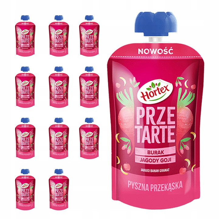 Hortex Przetarte MUS Burak Jagody Goji 12 x 100g - 8837982110 - oficjalne archiwum Allegro
