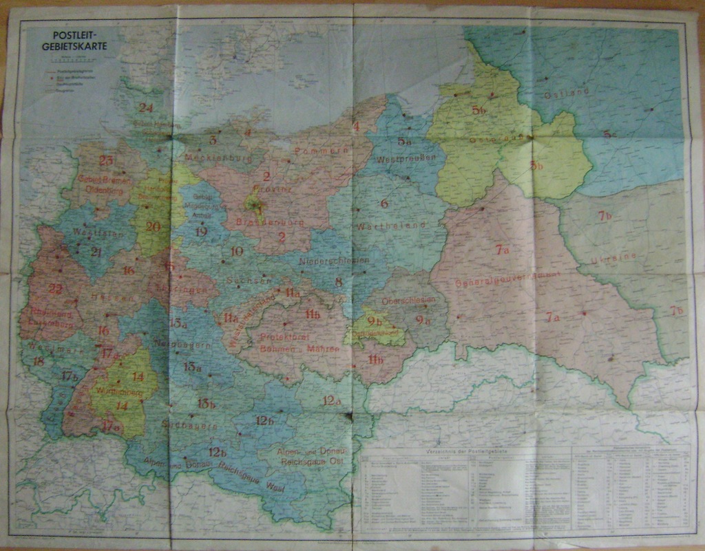 MAPA TRZECIA RZESZA -MAPA OBSZARU Z KODAMI POCZTOWYMI -wyd.1944 rok ...