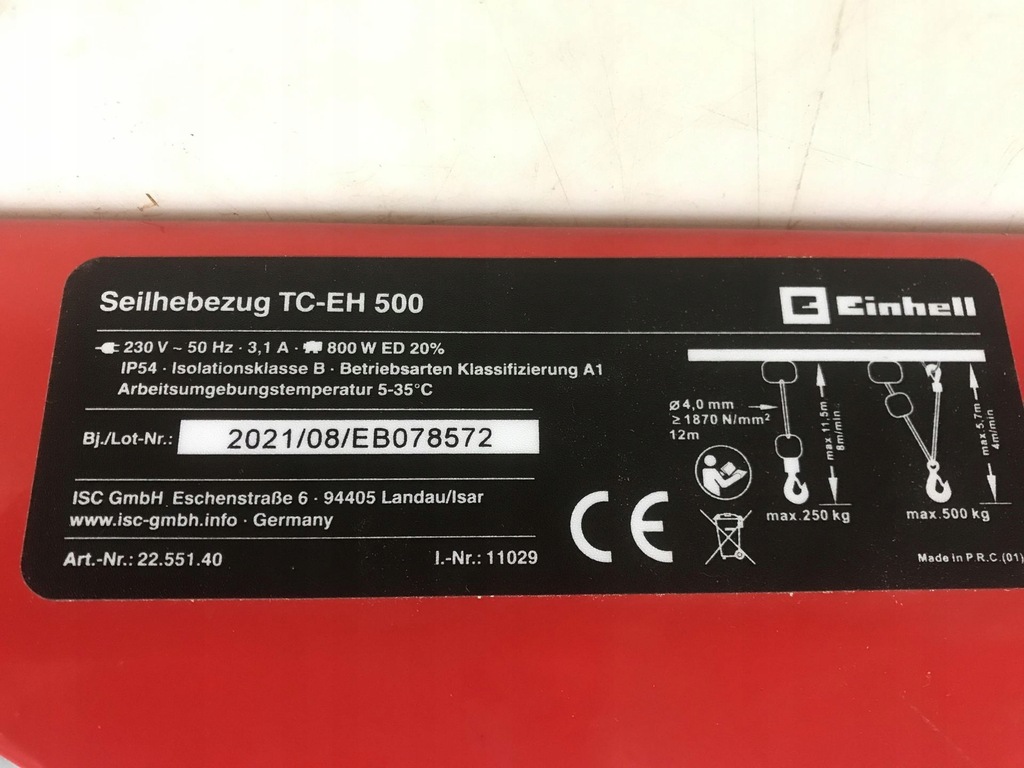 Einhell TC-EH 500 Wciągarka linowa 800 W - 12382683246 - oficjalne ...