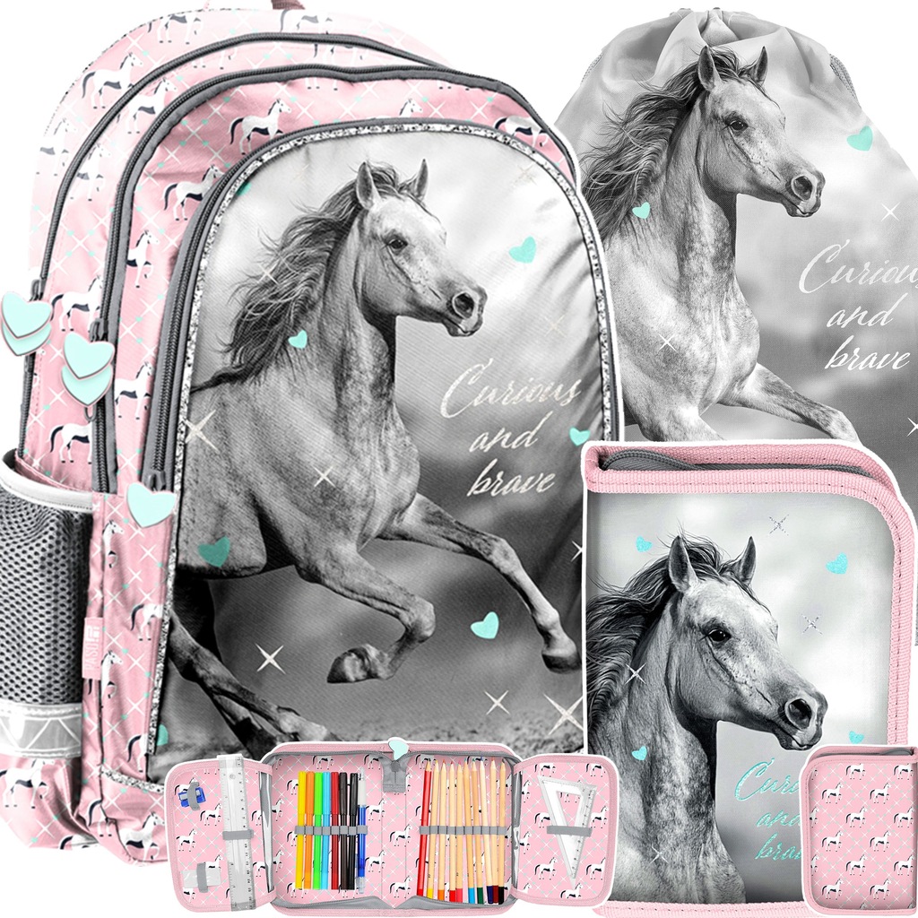 PLECAK SZKOLNY DLA DZIEWCZYNKI KONIK KONIE ZESTAW - 13849202478 - oficjalne archiwum Allegro