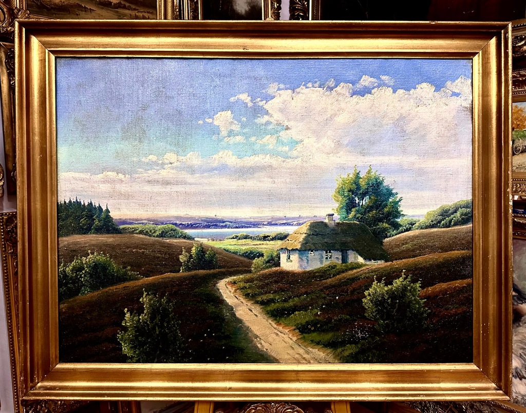 E. BIRK (1907-1977) WIEJSKI KRAJOBRAZ I STARA CHATA WIELKI CENNY OBRAZ ...