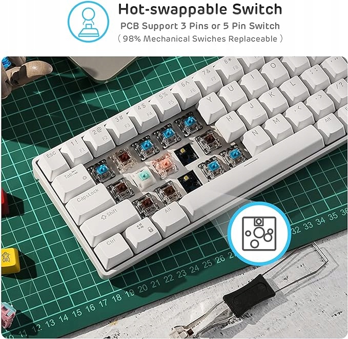 Купить БЕСПРОВОДНАЯ МЕХАНИЧЕСКАЯ КЛАВИАТУРА С БЕЛОЙ ПОДСВЕТКОЙ RK61 ...