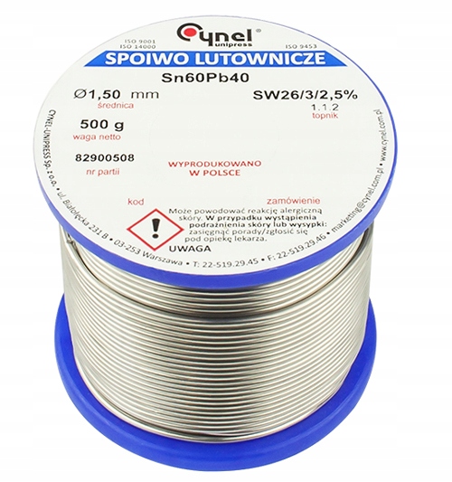 CYNA 1,50 mm 0,5 kg Z TOPNIKIEM CYNEL Sn60Pb40 - 12391314816 ...