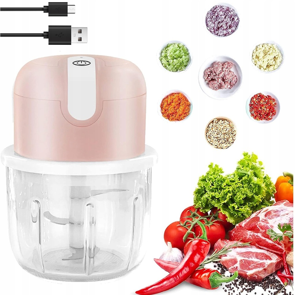 ELEKTRYCZNY ROZDRABNIACZ KUCHENNY MINI BEZPRZEWODOWA 300 ML DO CEBULI ...