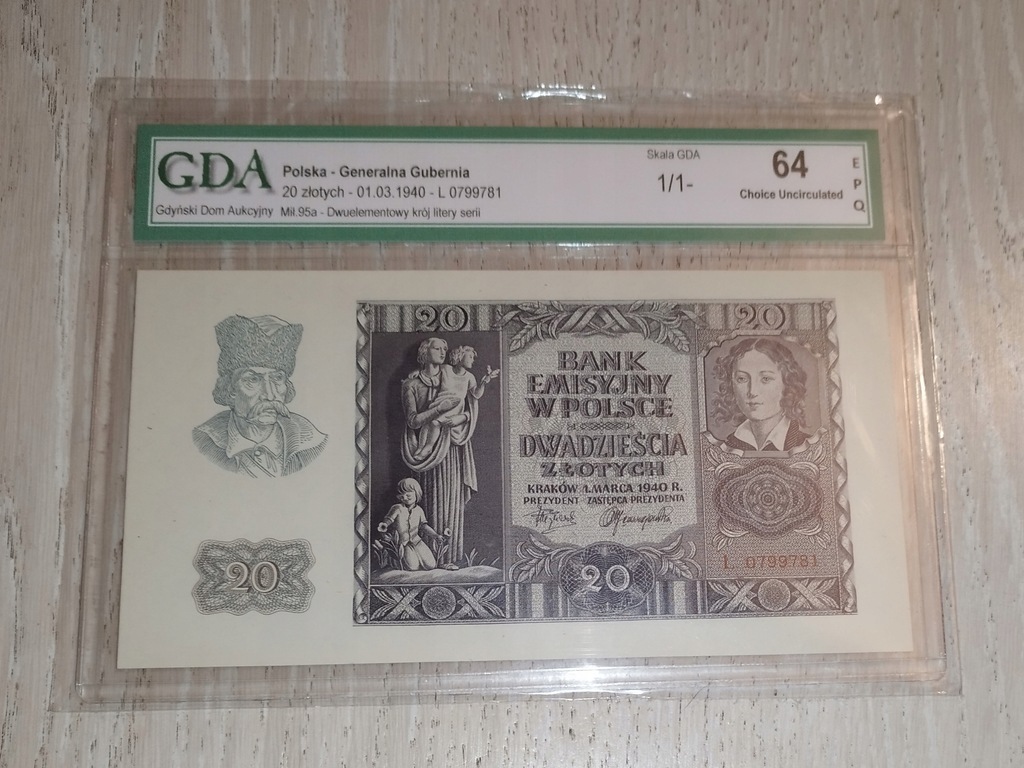 Banknot 20zl Polska z 1941 grading unc piekny - 13357065133 - oficjalne ...