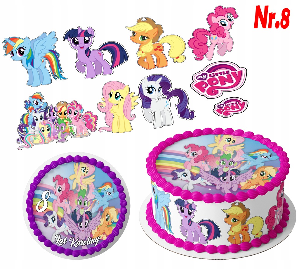ZESTAW OPŁATEK + POSTACIE Z MY LITTLE PONY MLP NA TORT 30 CM + IMIĘ GRATIS - 14406754951 ...