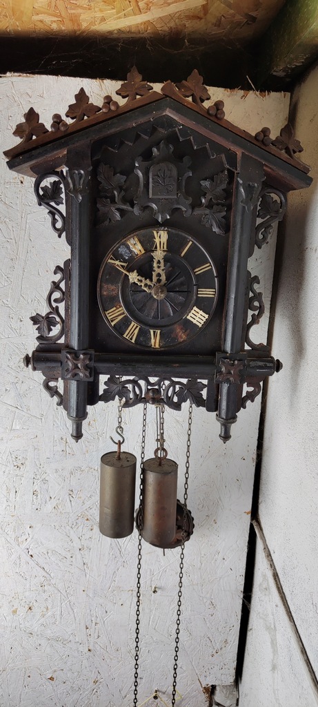 Stary zegar z kukułką z końca XIX wieku drrwno Furderer & Jaegler Co ...