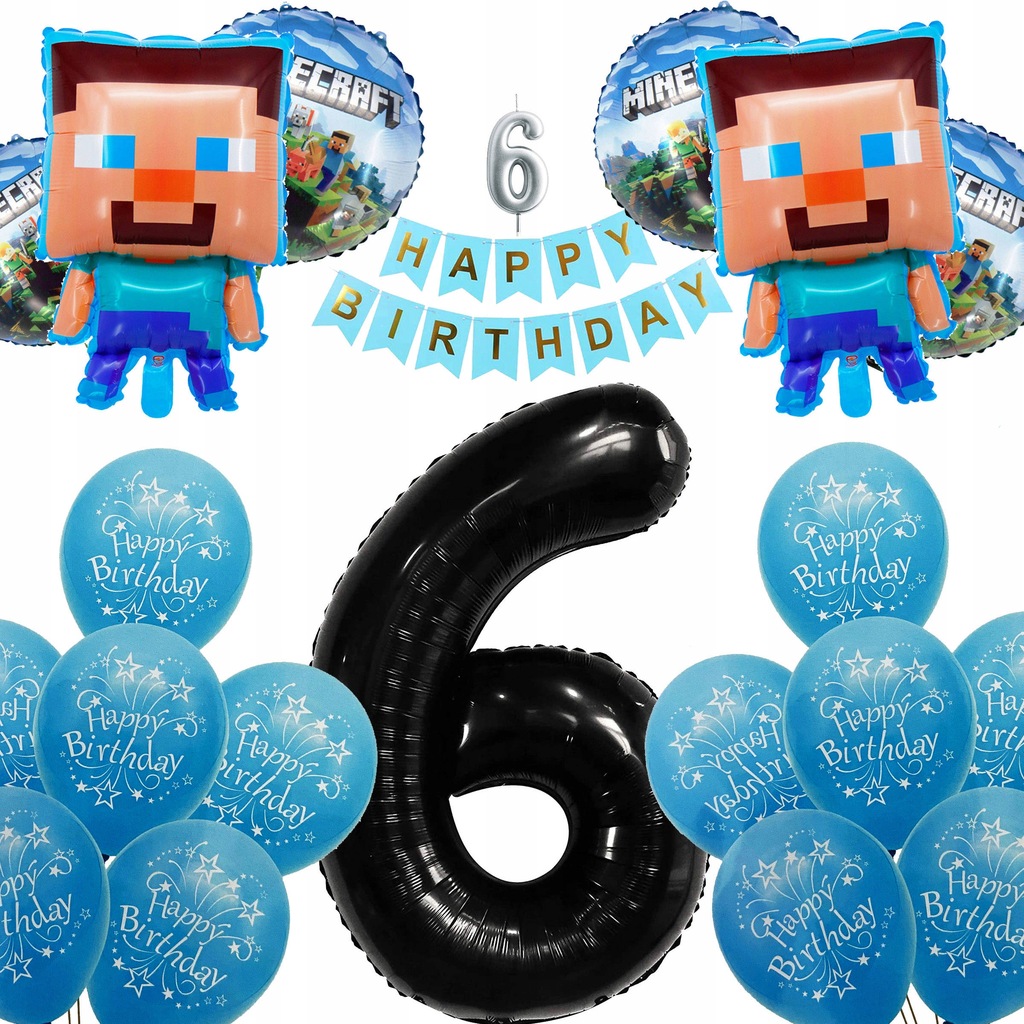 MINECRAFT BALONY DUŻY ZESTAW URODZINOWY 6 URODZINY - 13174817165 ...