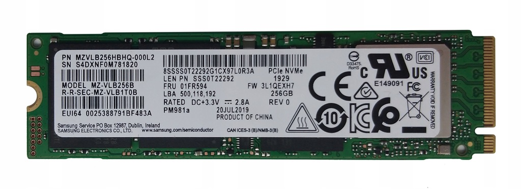 DYSK SSD 256GB SAMSUNG MZVLB256HBHQ-000L2 NVMe - 12725689089 ...