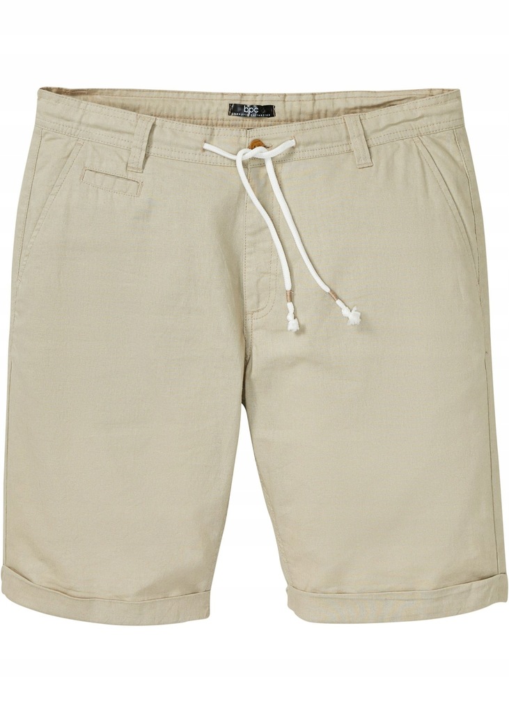 HA89 SPODENKI MĘSKIE KRÓTKIE LETNIE Z LNEM BERMUDY BONPRIX 54 BEŻOWE ...