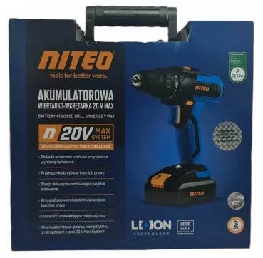 NITEO AKUMULATOROWA WIERTARKO-WKRĘTARKA 20V - 12264111286 - oficjalne archiwum Allegro