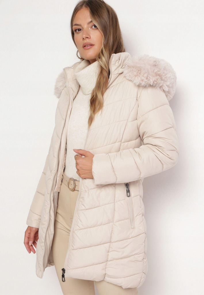 Born2Be Jasnobeżowa Kurtka damska M Pikowane Zima - 14440934837 ...