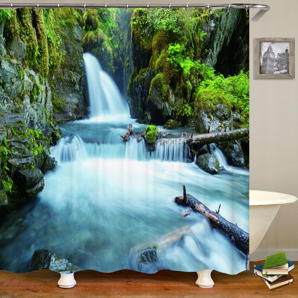 ZASLONA PRYSZNICOWA 3D wodospad las wodoodporna - 12543058298 ...