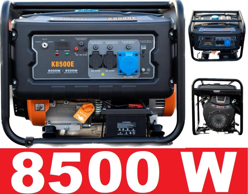 NOWY AGREGAT PRĄDOTWÓRCZY 8500W KINGWAY 8,5kW AVR + Zestaw Transportowy ...