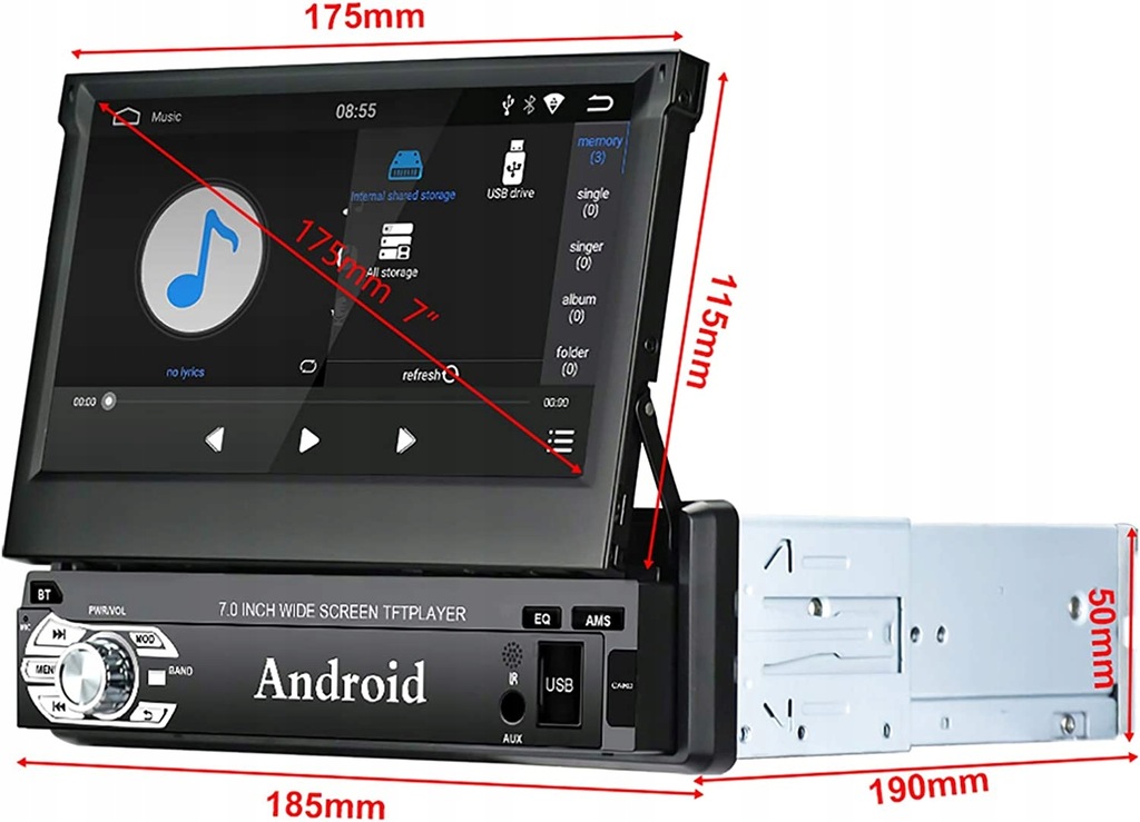 RADIO SAMOCHODOWE 1DIN 7'' BT WYSUWANY EKRAN DOTYK - 12792052711 - oficjalne archiwum Allegro