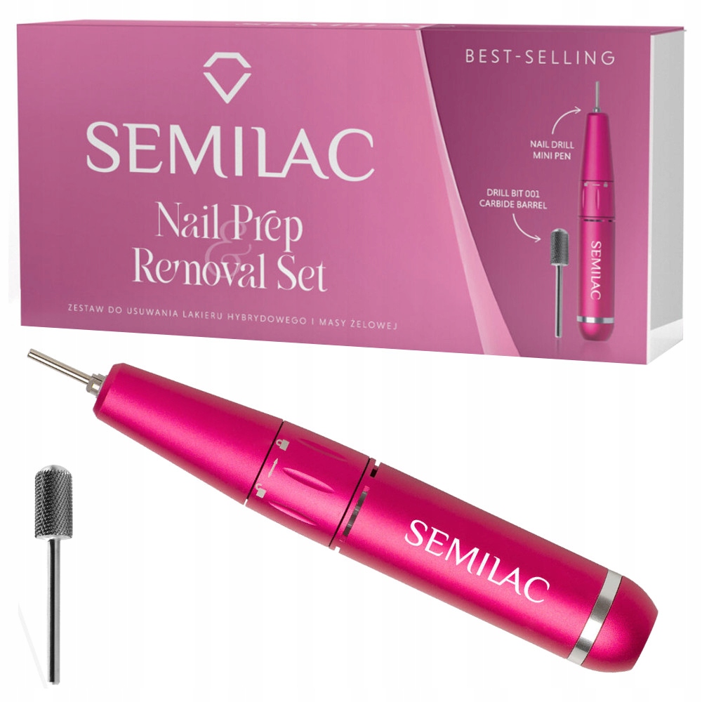 SEMILAC NAIL PREP REMOVAL SET ZESTAW FREZARKA DO PAZNOKCI MINI PEN FREZ ...
