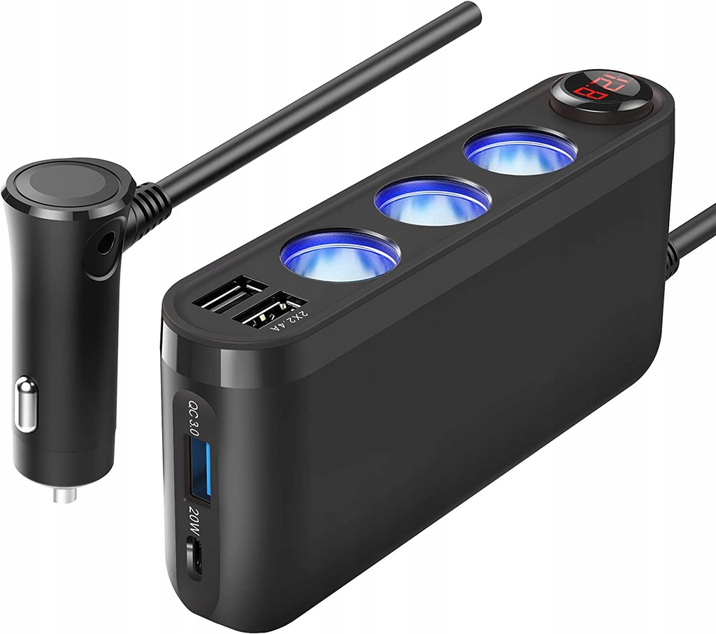 Rozdzielacz Gniazda Zapalniczki 12-24V 3xUSB 120W - 12588344586 - oficjalne archiwum Allegro