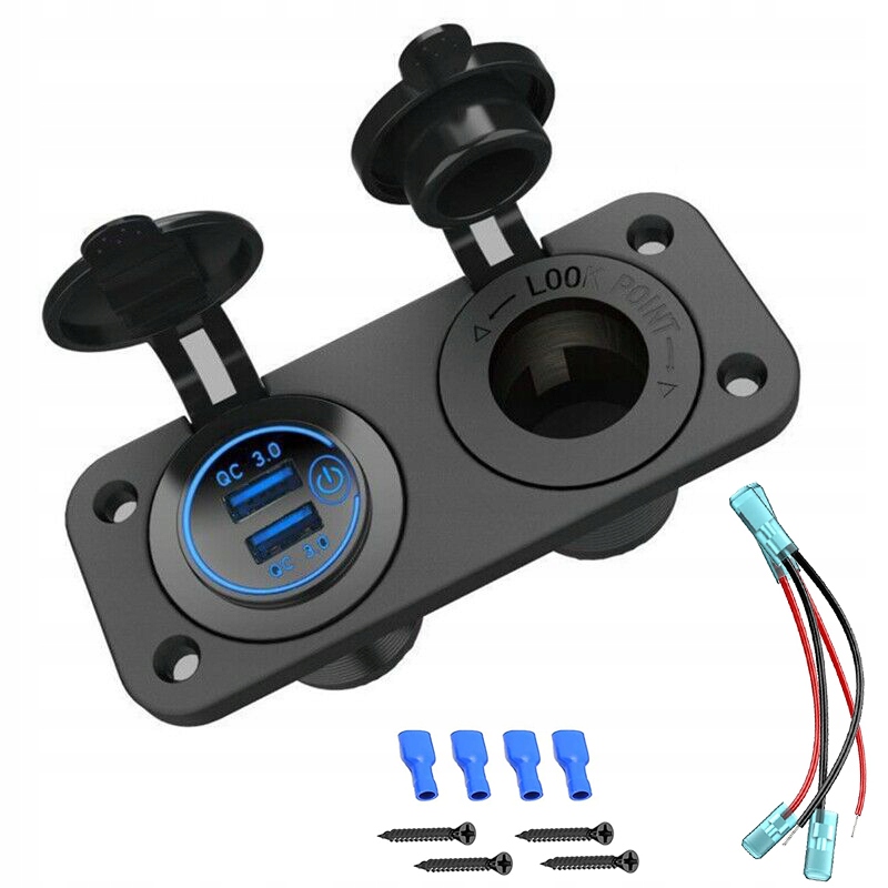 GNIAZDO ZAPALNICZKI 12V 24V IP66 ŁADOWARKA 2X USB - 12255087189 - oficjalne archiwum Allegro