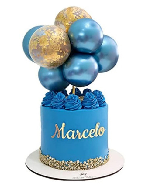 Balony urodzinowe na tort - niebieskie i złote - 12672519314 ...