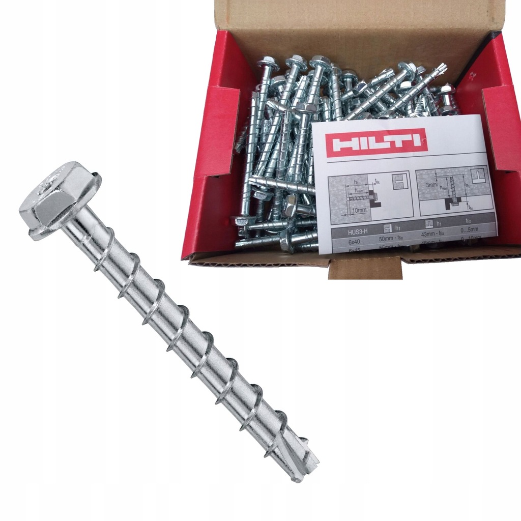 Śruba wkręt kotwa do betonu 6x80 HILTI 1szt śruby podwalina HUS3-H 45/ ...