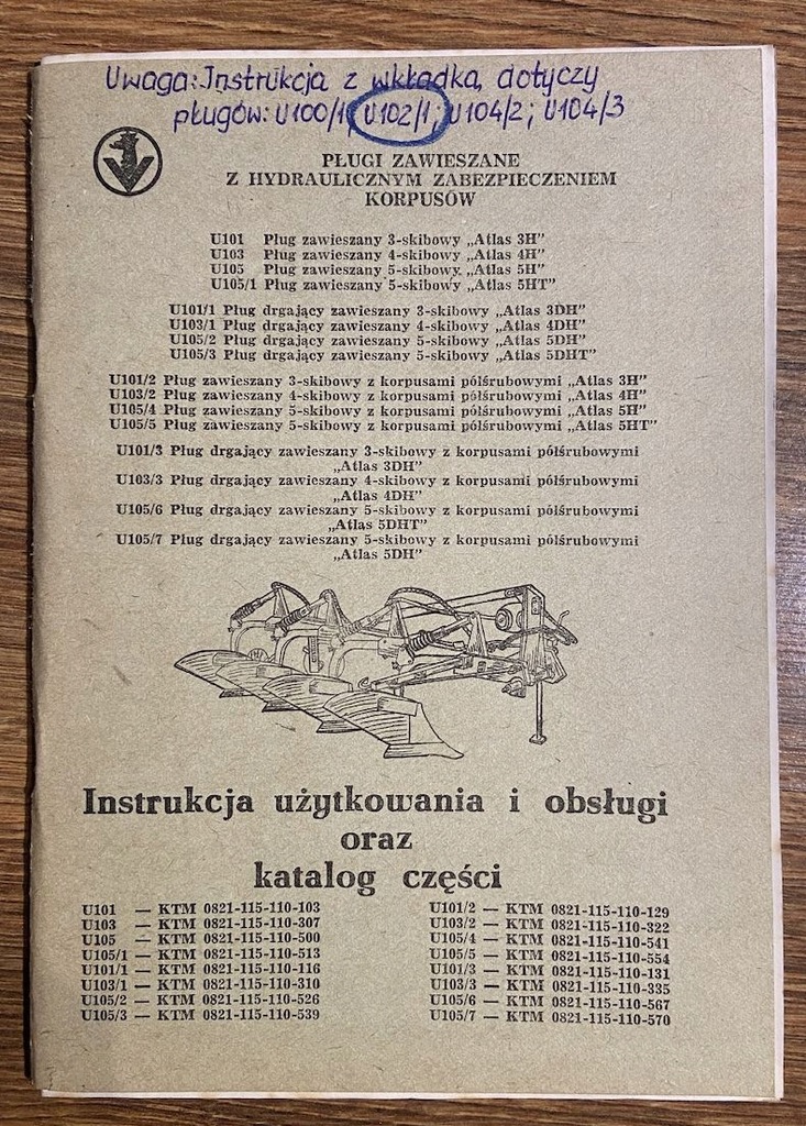 Instrukcja obsługi i katalog pług zawieszany U101 U103 U105 ATLAS ...