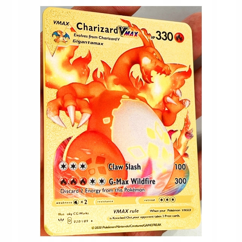 ZŁOTA KARTA POKEMON CHARIZARD VMAX METALOWA - 12094383392 - oficjalne archiwum Allegro