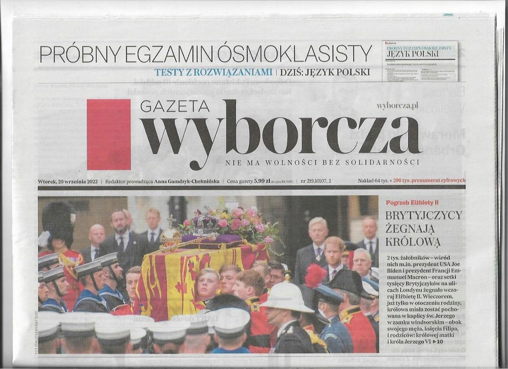 Gazeta Wyborcza 20 wrz 2022 - 12642102313 - oficjalne archiwum Allegro