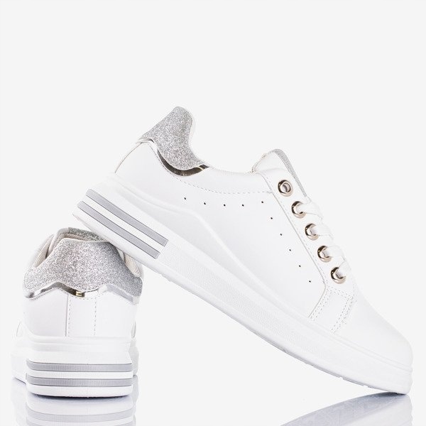 Y095 SILVER B BIAŁO SREBRNE TENISÓWKI DAMSKIE 37 - 9096069696 ...